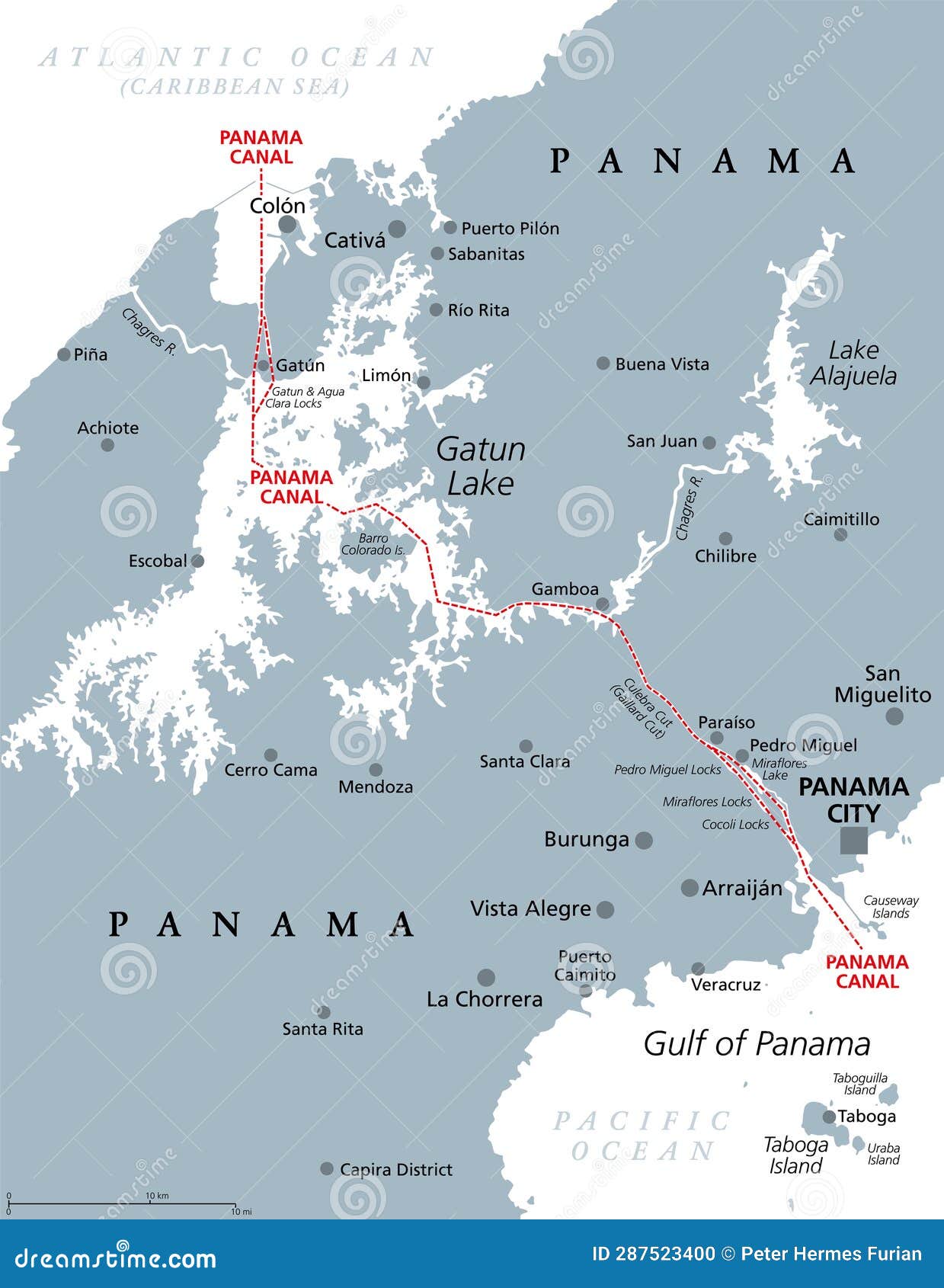 panama canal physical map