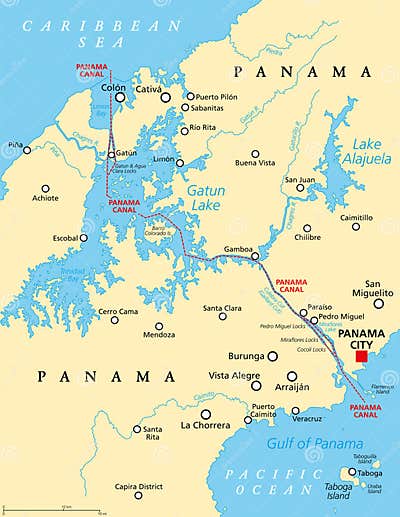 Panama Canal, Artificial Waterway in Panama, Political Map Stock Vector ...