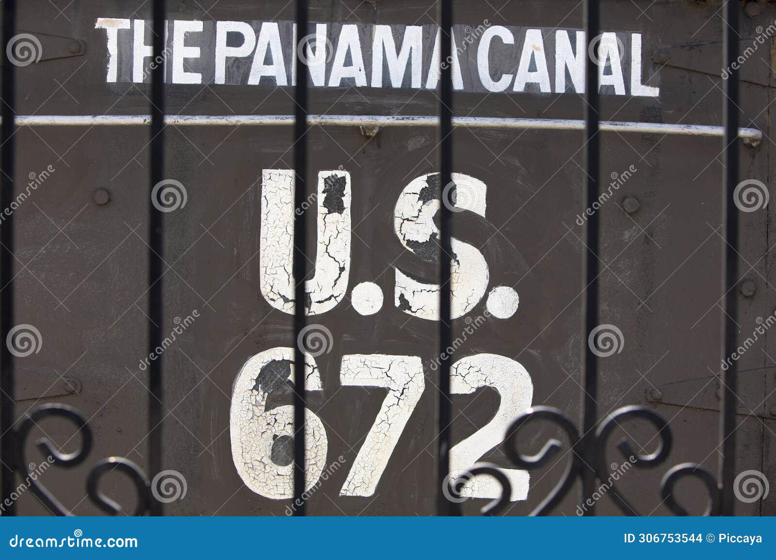 The Panama Canal Signed an Old Shipping Container Stock Photo - Image ...