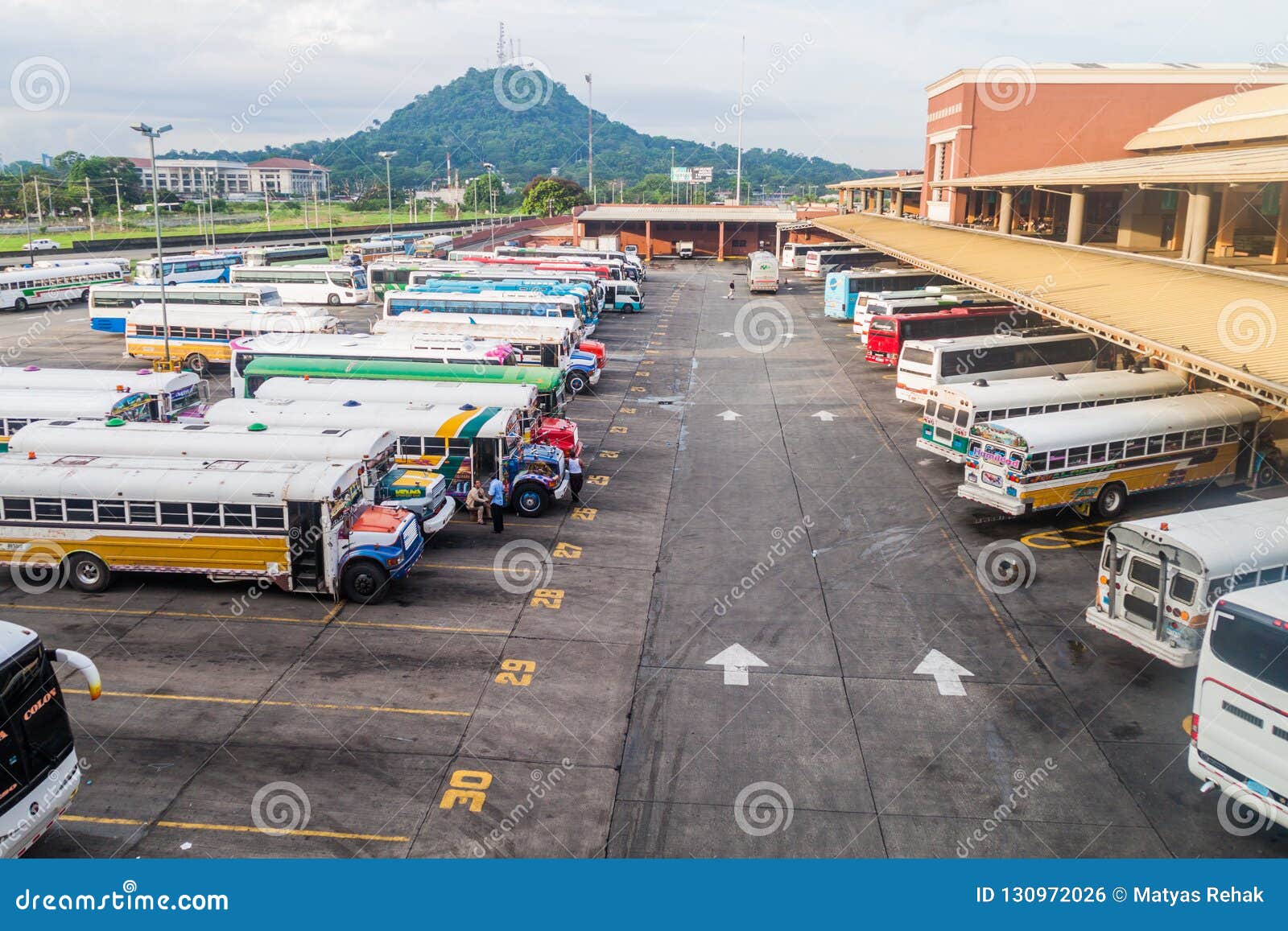 PANAMA CITY, PANAMA - MAY 27, 2016: Buses Wait at Albrook Bus Terminal ...