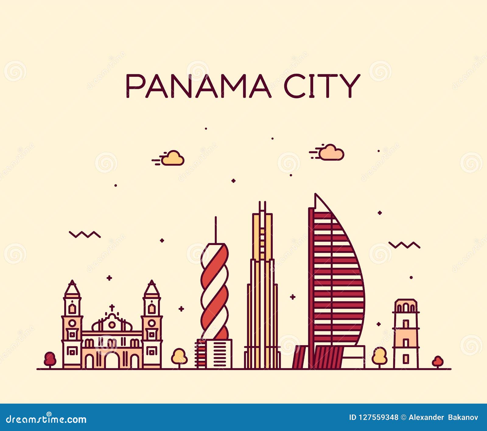 Panama City Skyline Panama Vector Linear Style Stock Vector ...