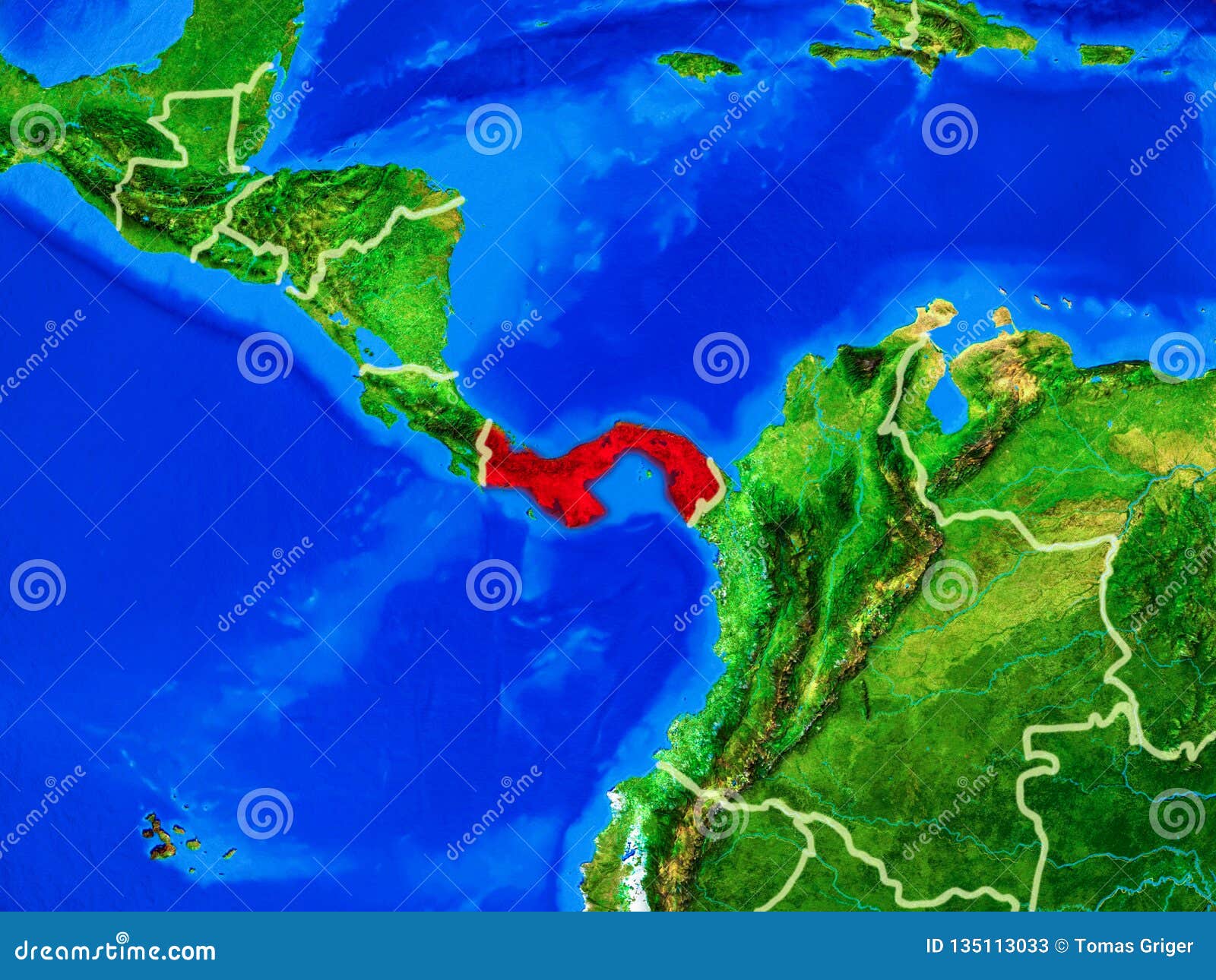 Panama on Earth with Borders Stock Image - Image of render ...