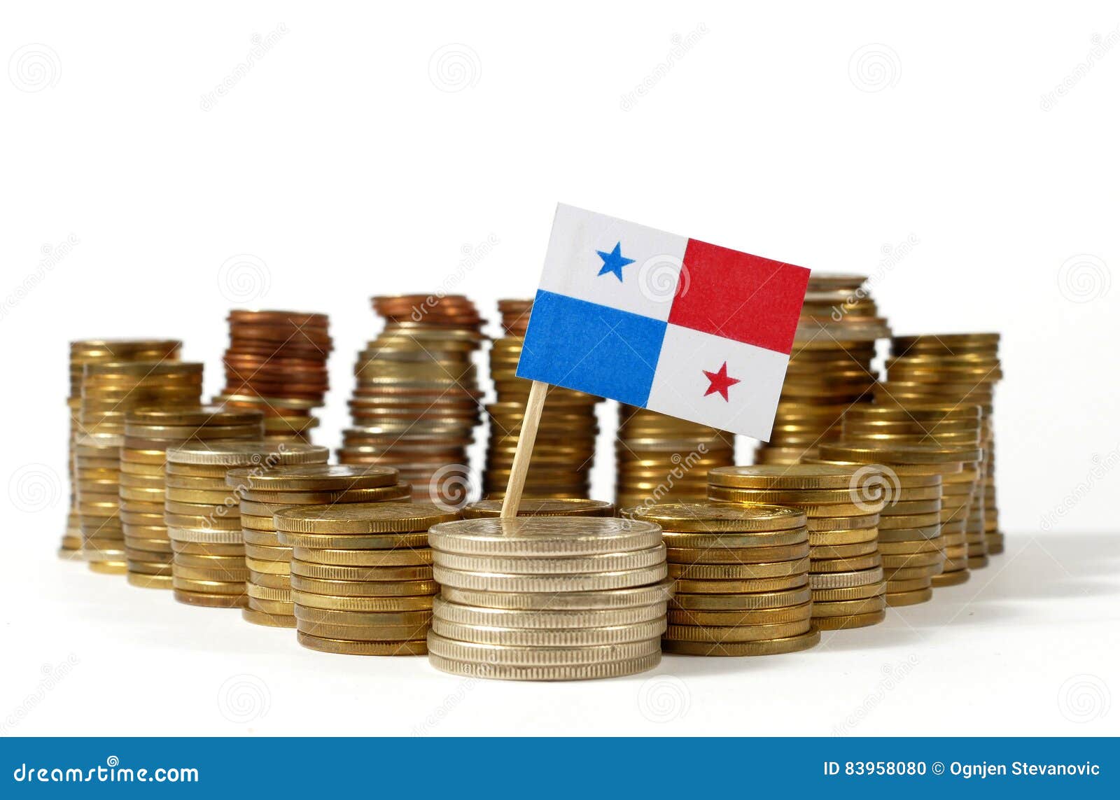 Panama Flag with Stack of Money Coins Stock Photo - Image of cash ...