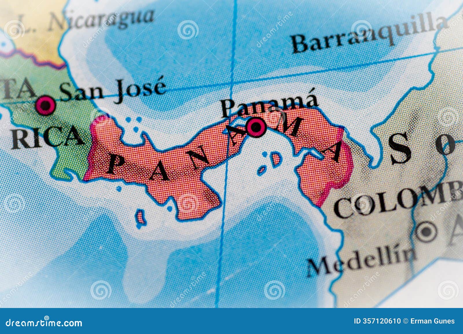 Panama Highlighted on a World Map Stock Photo - Image of destination ...