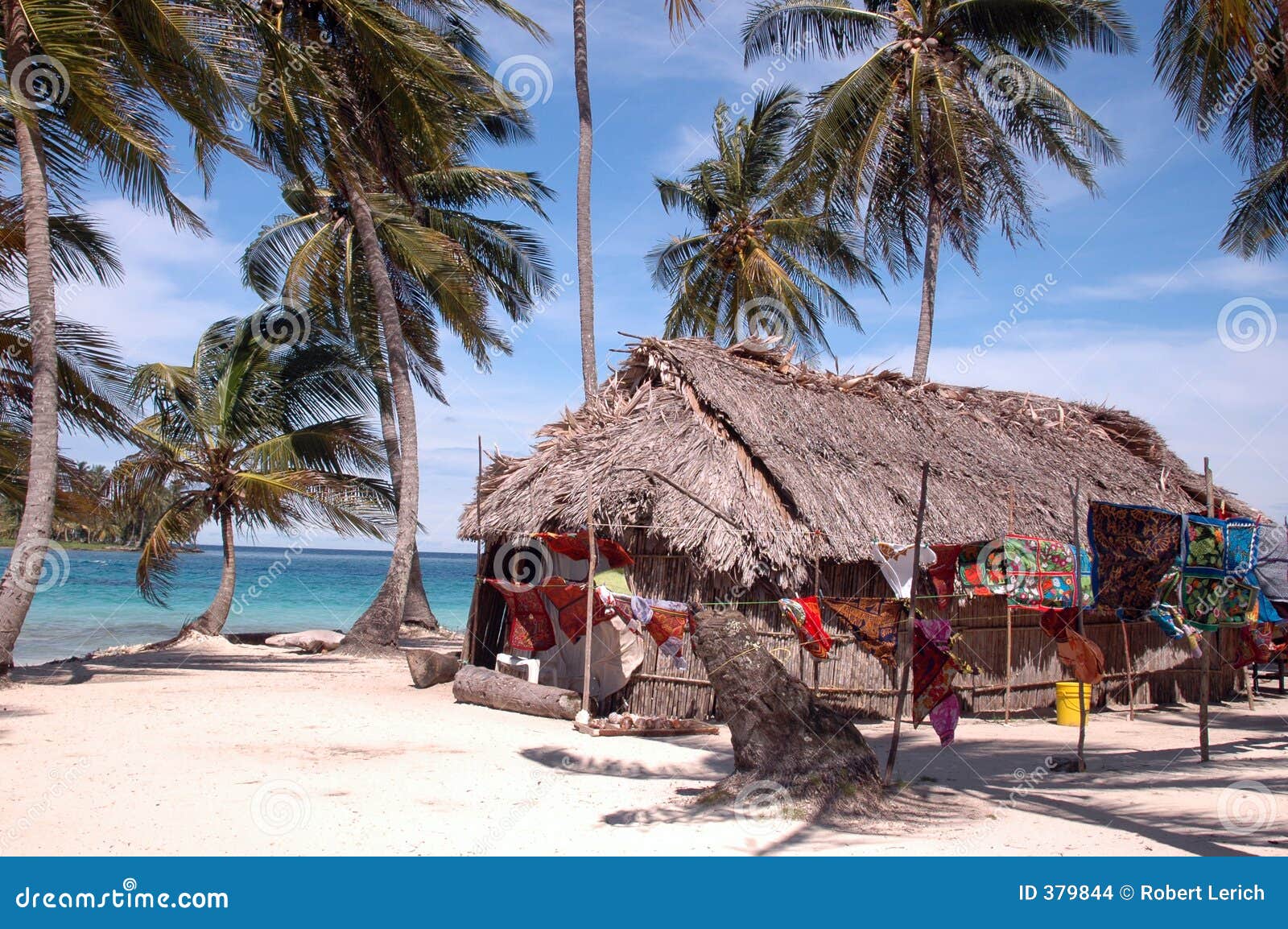 Panama Kuna Indian House on Island Stock Photo - Image of clothes ...