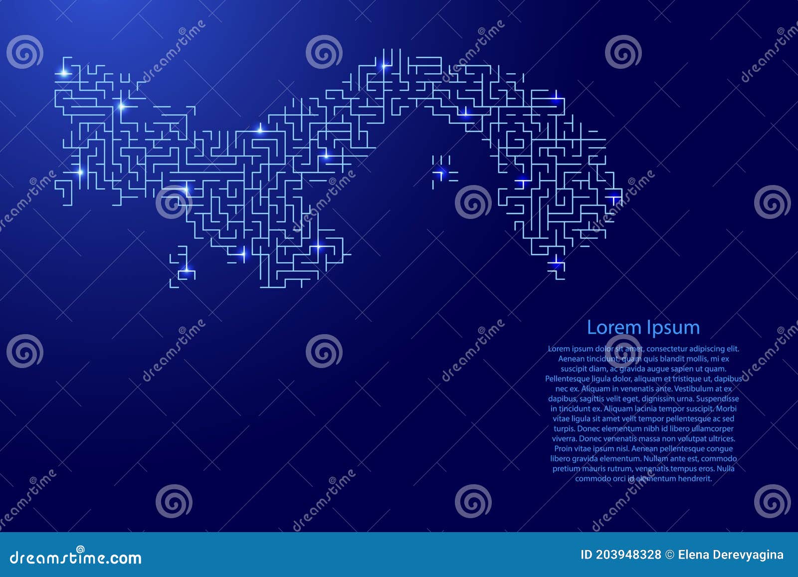 Panama Map from Blue Pattern of the Maze Grid and Glowing Space Stars ...