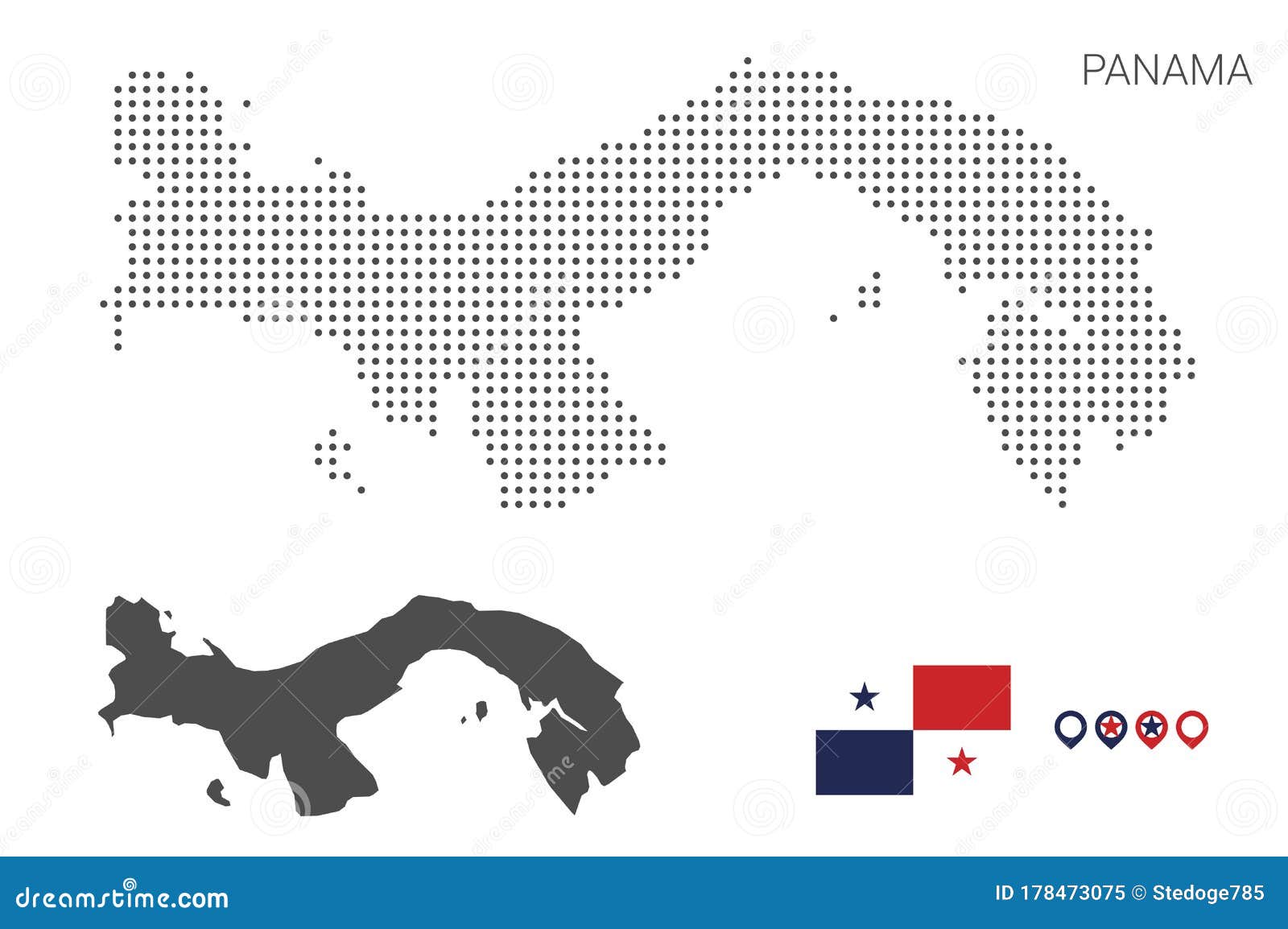 Panama Map Dotted with Flag and Pin Stock Illustration - Illustration ...