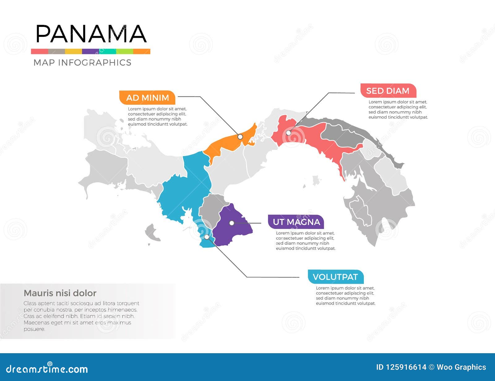 Panama Map Infographics Vector Template with Regions and Pointer Marks ...