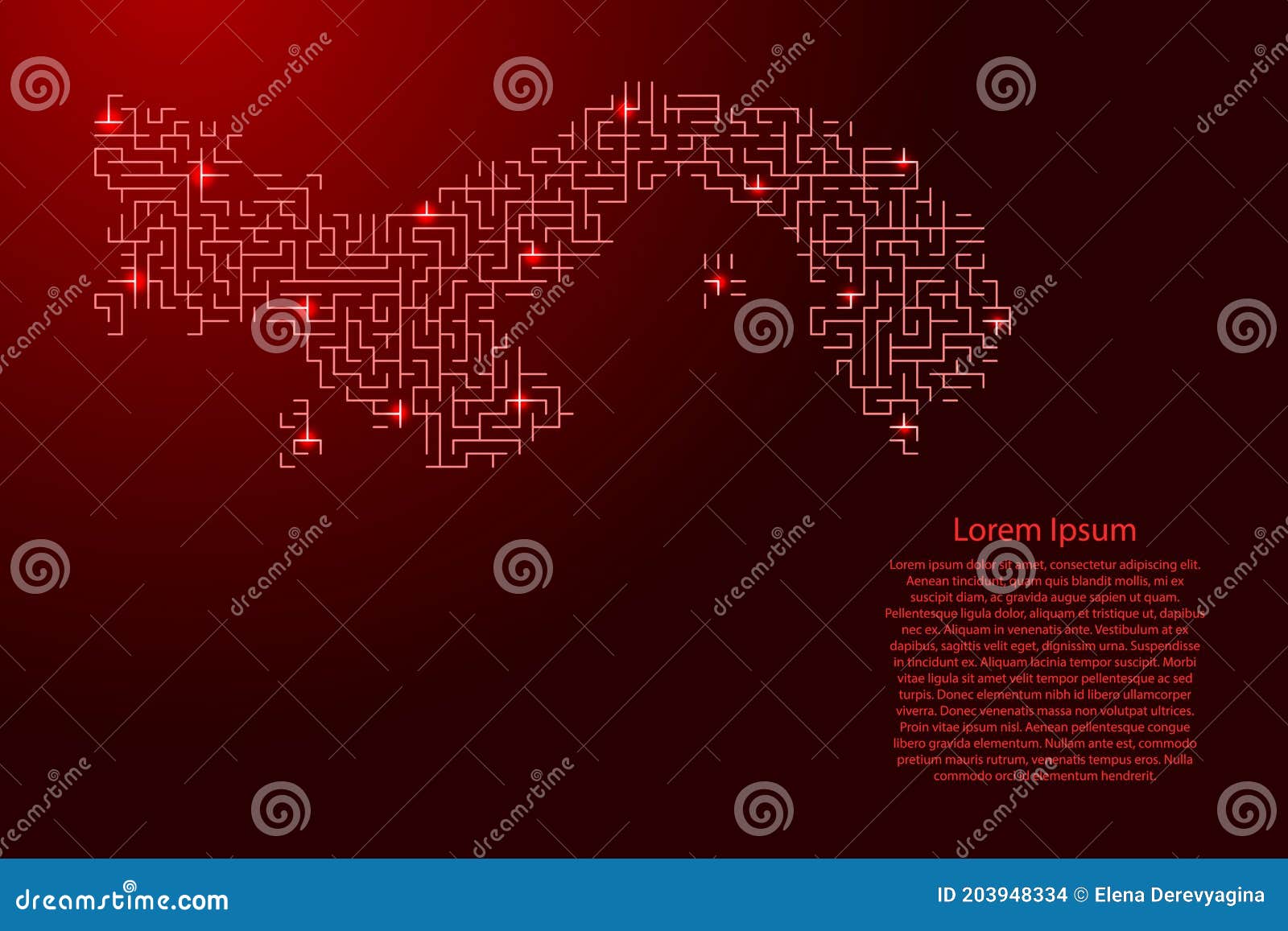 Panama Map from Red Pattern of the Maze Grid and Glowing Space Stars ...