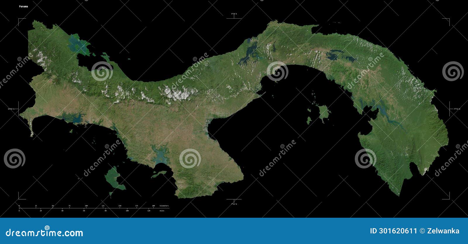 Panama Shape on Black. High-res Satellite Stock Illustration ...