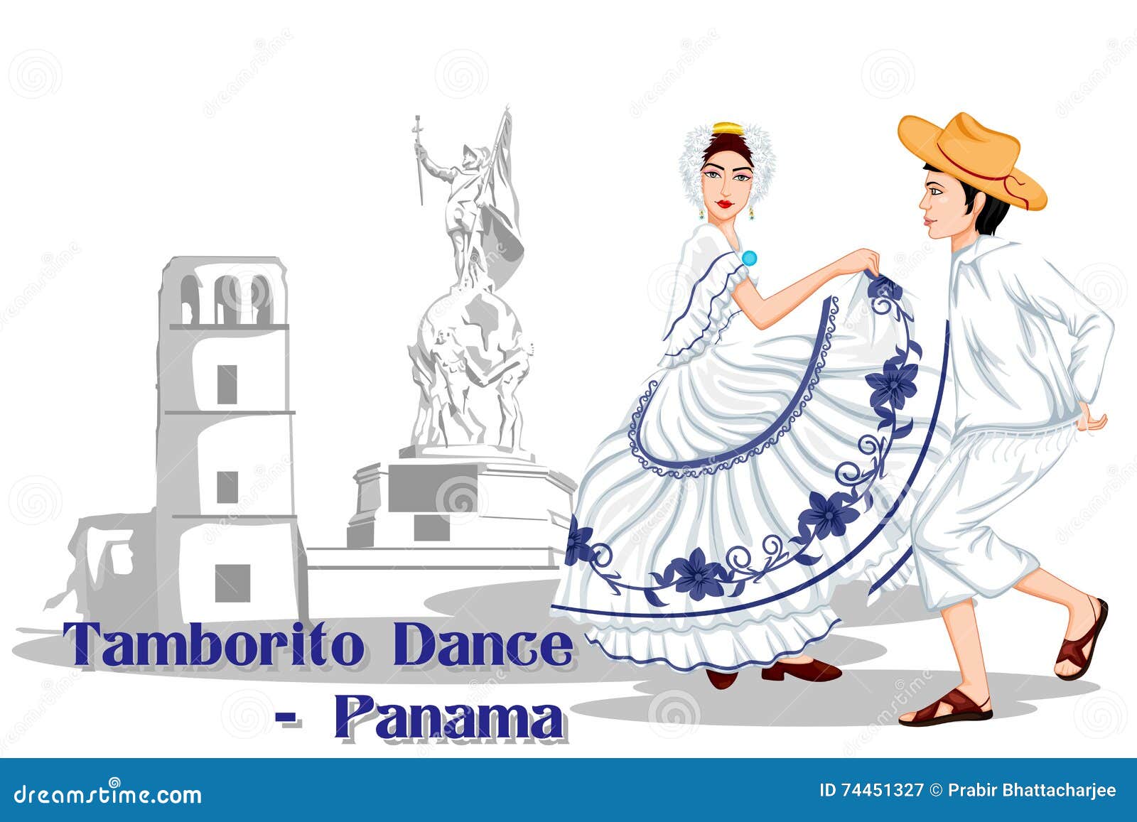 Panamanian Couple Performing Tamborito Dance of Panama Stock Vector ...