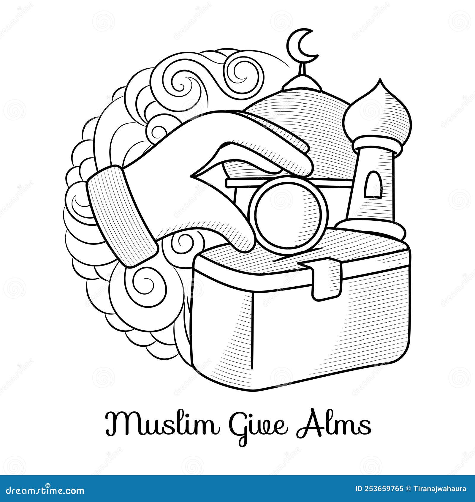 Hand Drawn Ramadan Muslim Giving Alms Doodle Illustration Stock Vector ...