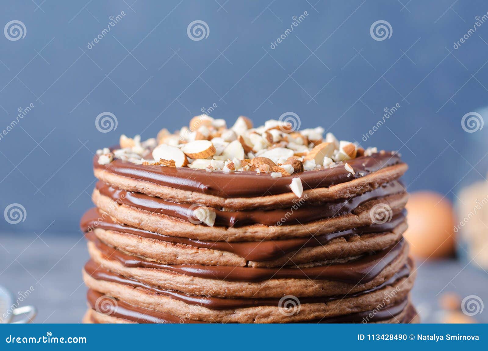 A Stack of Chocolate Pancakes. Stock Photo - Image of homemade ...