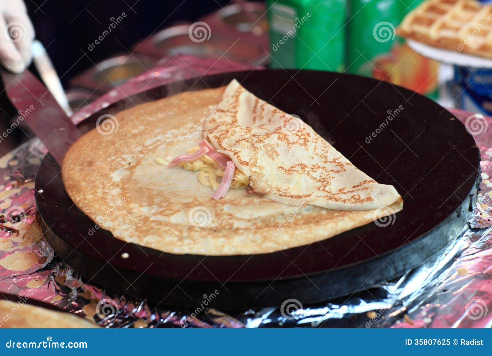 Pancake with Cheese and Ham Stock Image - Image of diet, burner: 35807625