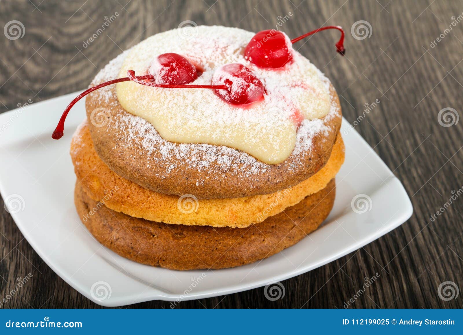 Pancake with cherry stock image. Image of background - 112199025