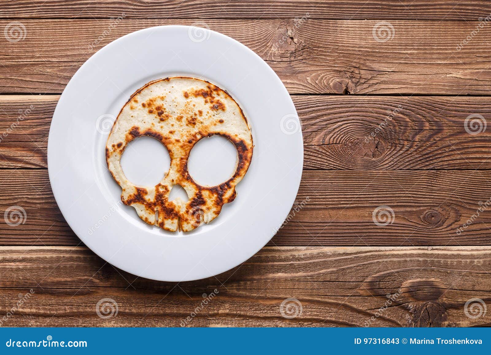 Pancake in form of skull stock image. Image of health - 97316843