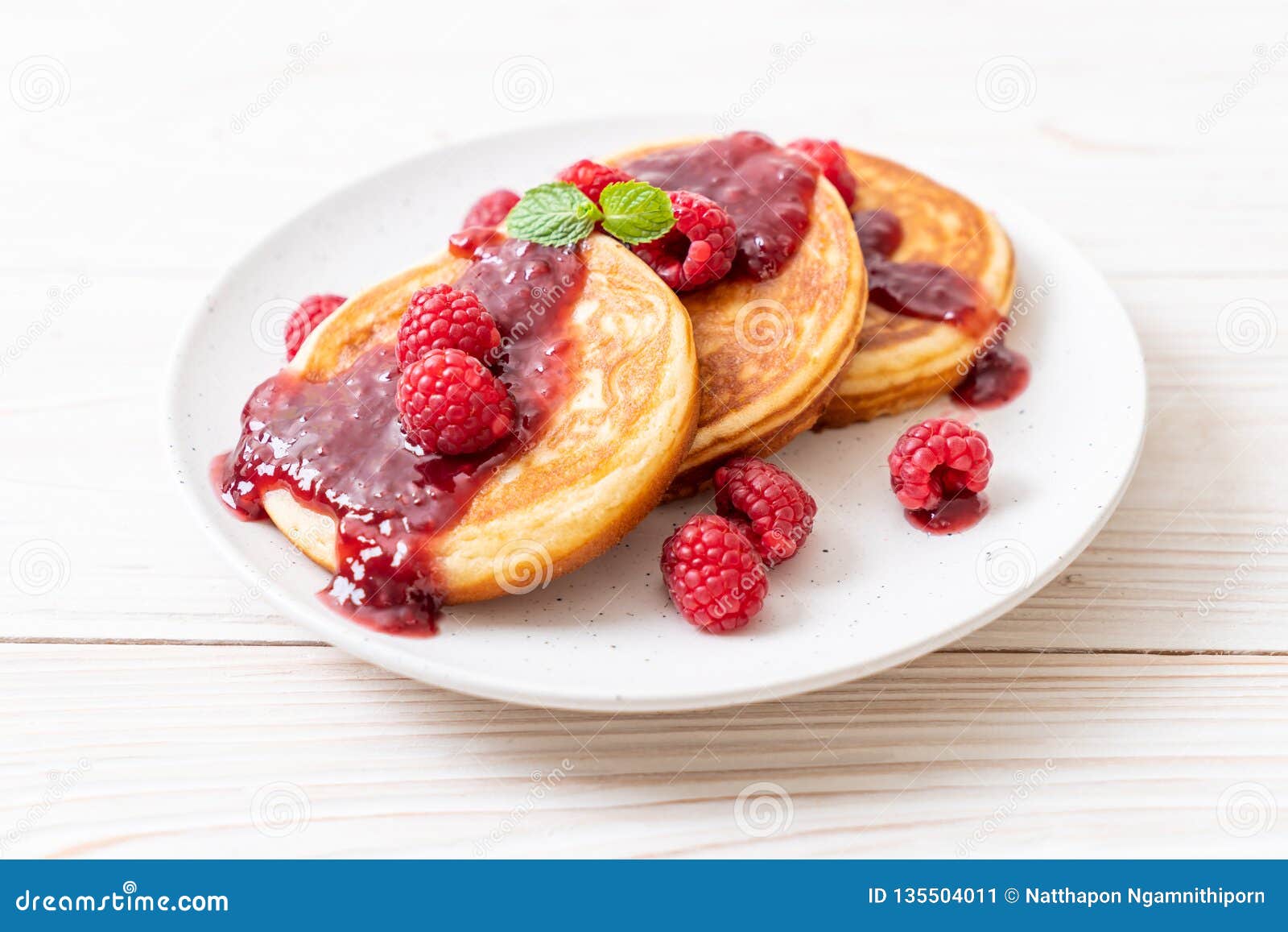 Pancake with Fresh Raspberries and Raspberry Sauce Stock Image - Image ...