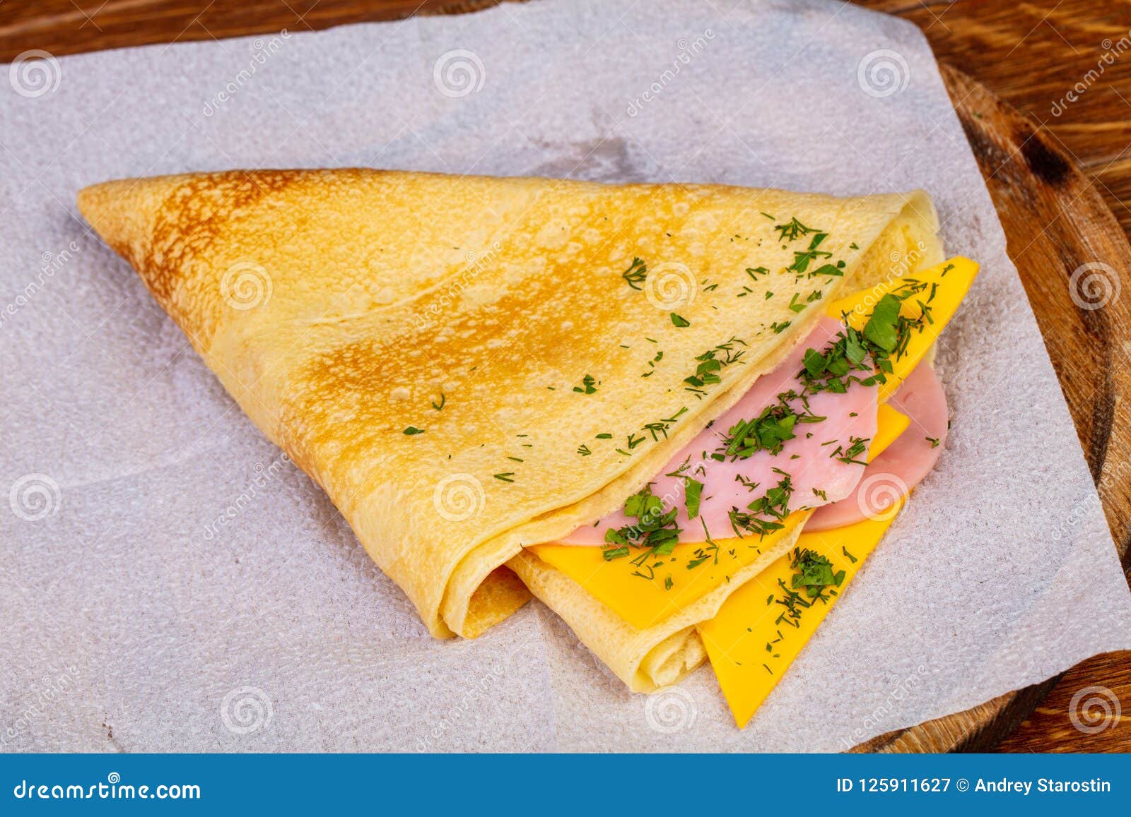 Pancake with ham stock image. Image of dinner, closeup - 125911627