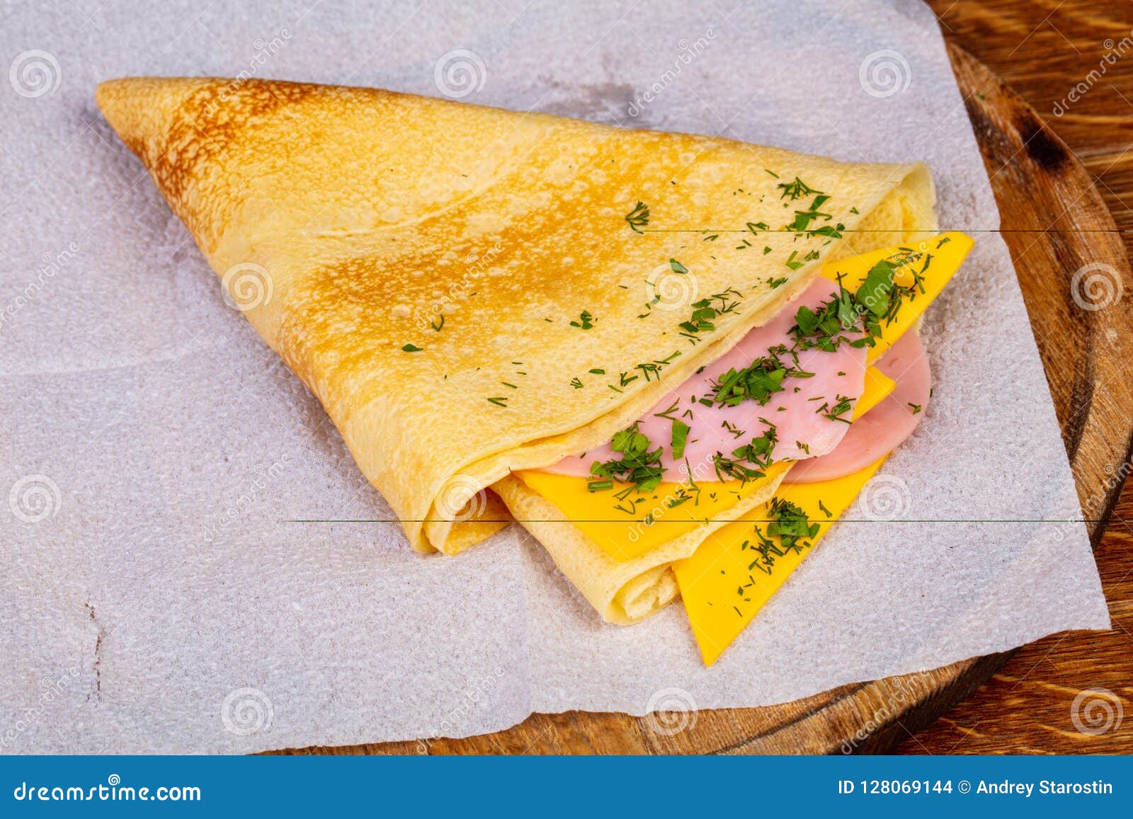 Pancake with ham stock photo. Image of delicious, appetizing - 128069144