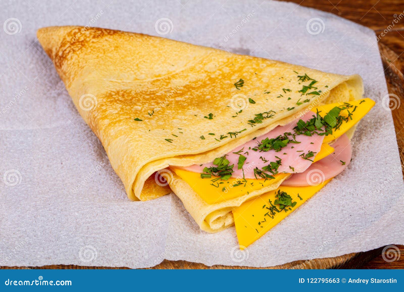Pancake with ham stock image. Image of seasonal, filling - 122795663