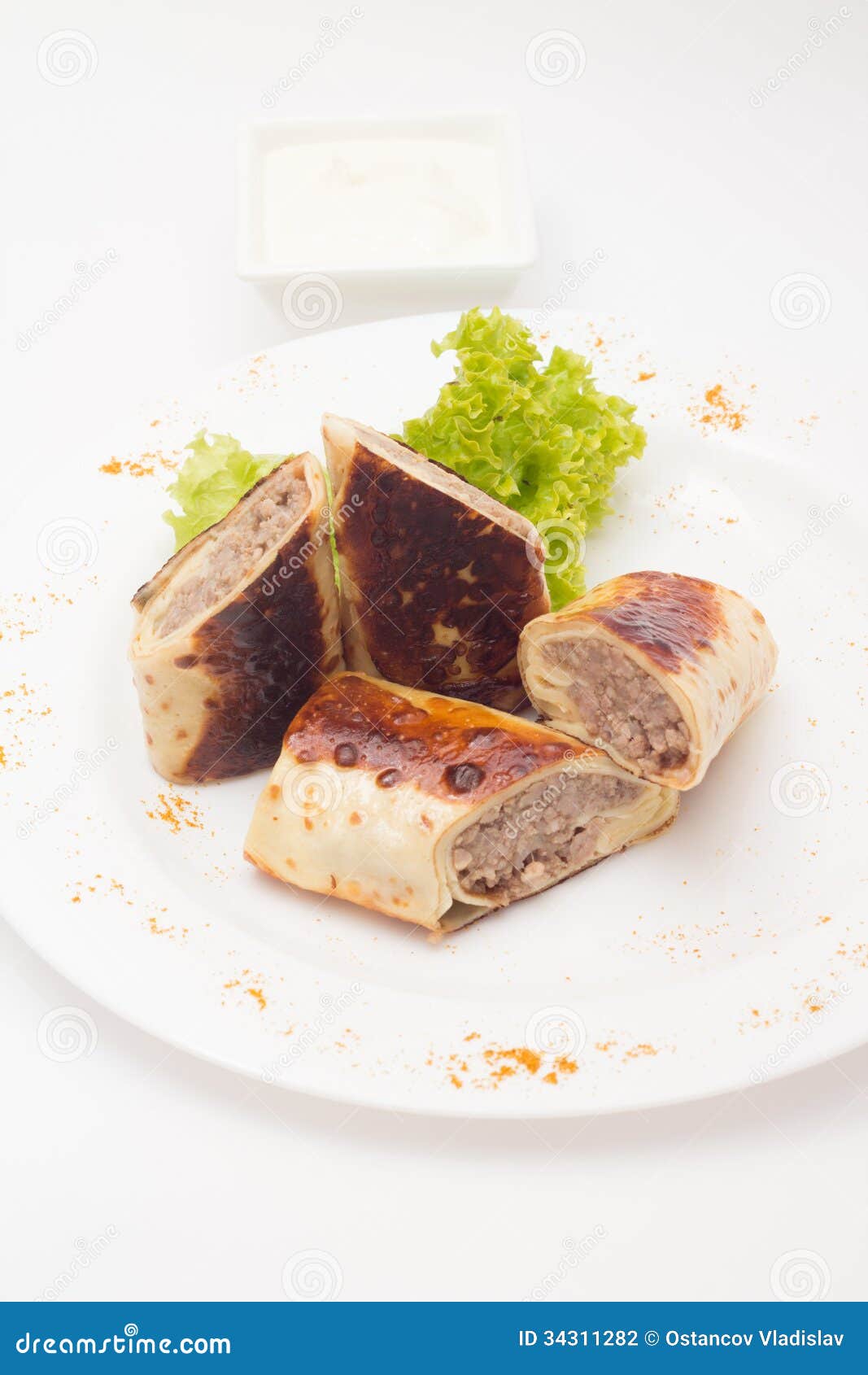 Pancake with meat stock photo. Image of baked, gourmet - 34311282