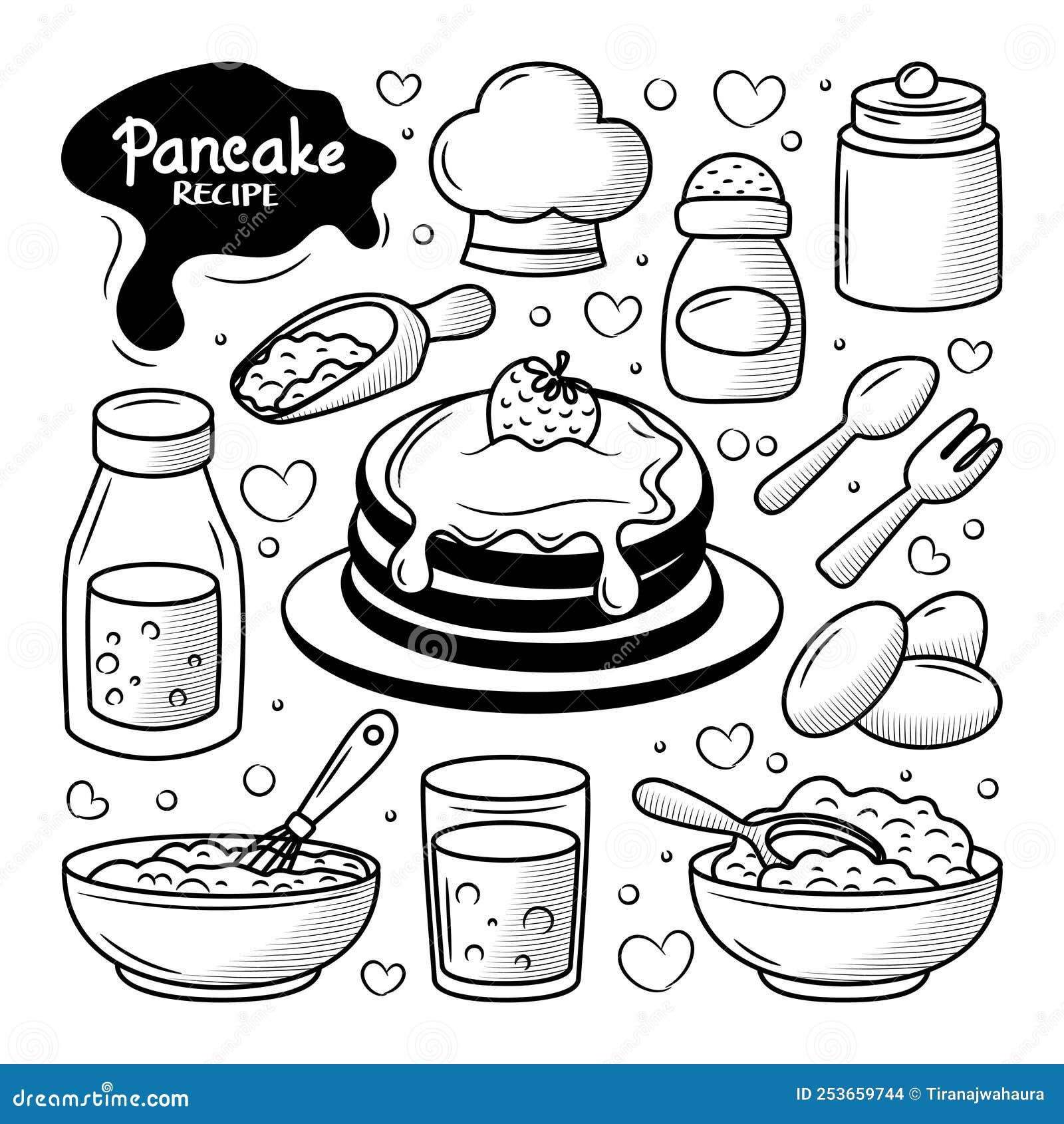Pancake Recipe with Hand Drawn Doodle Element Stock Vector ...