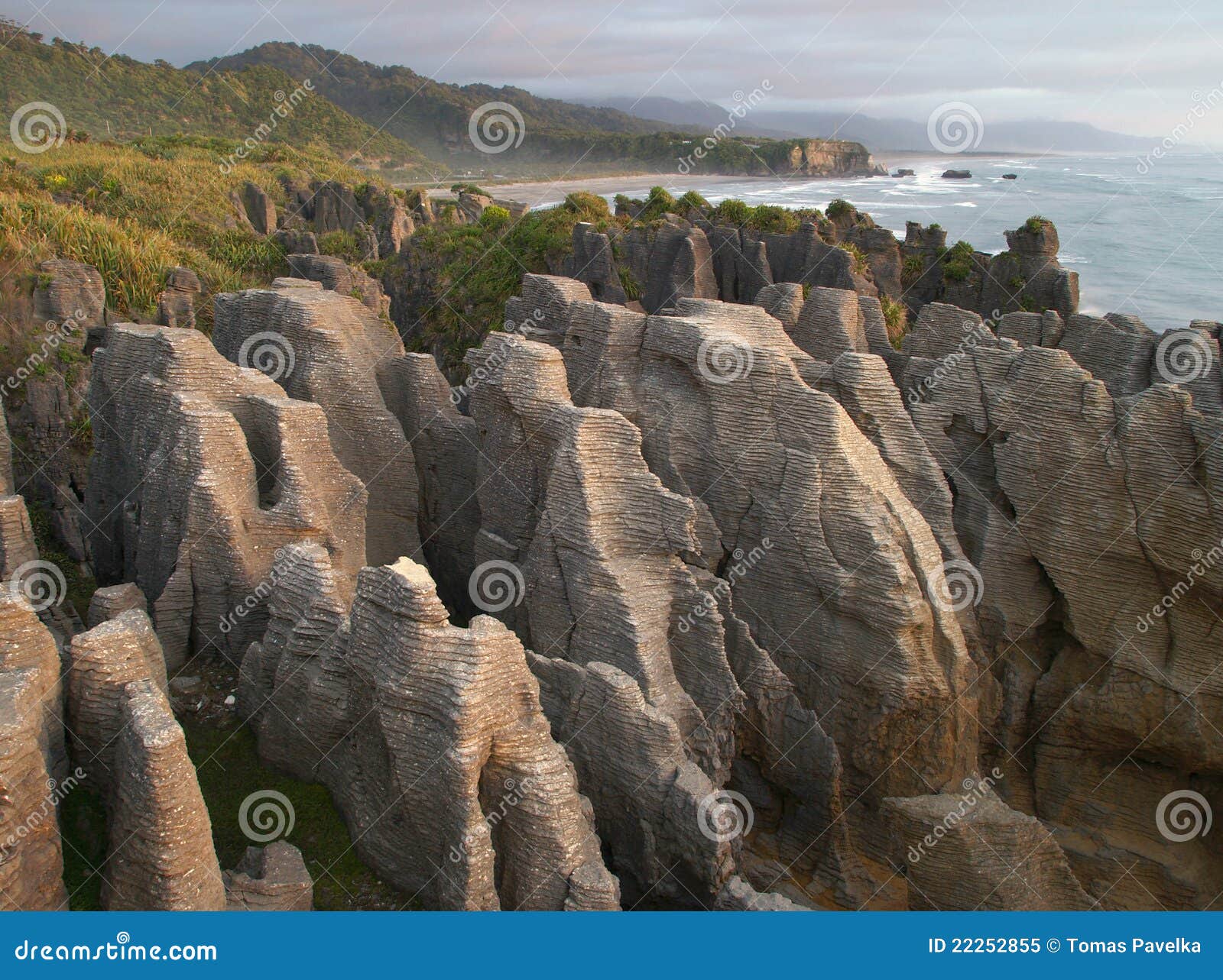 Pancake rocks stock image. Image of green, water, horizontal - 22252855