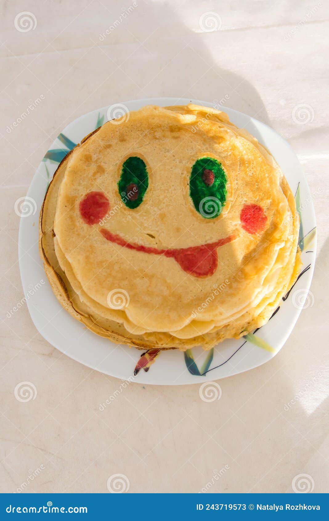 The pancake is smiling. stock image. Image of isolated - 243719573