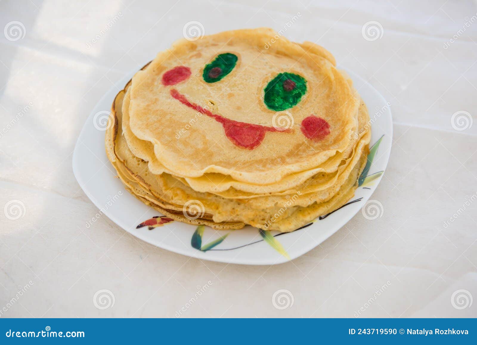The pancake is smiling. stock photo. Image of meal, crepe - 243719590