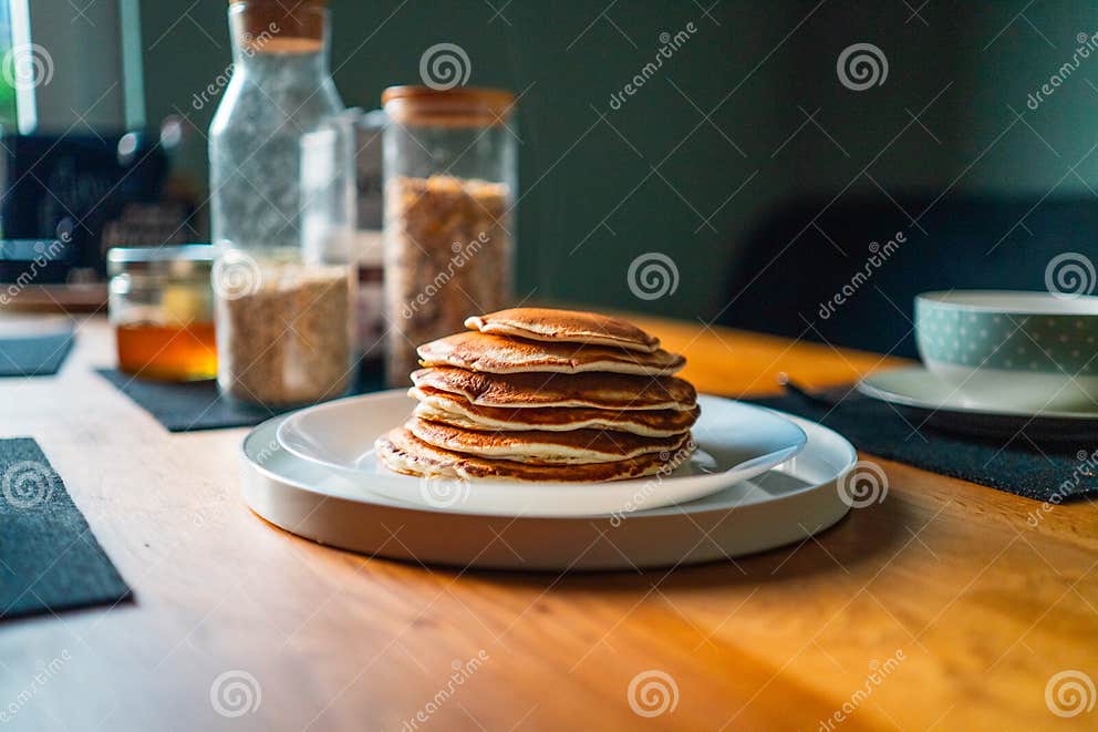 Pancake Stack on a Plate for Breakfast Stock Photo - Image of brunch ...