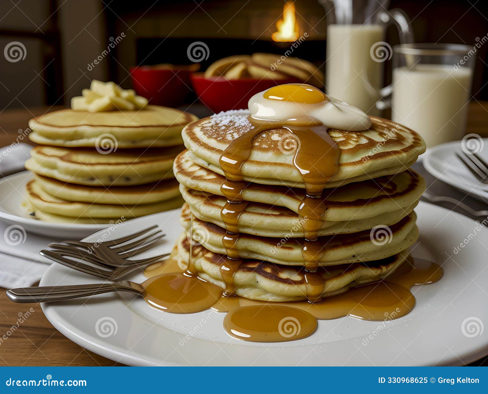 Pancake With Butter And Syrup, Fluffy Flapjack Stack, Breakfast Food ...