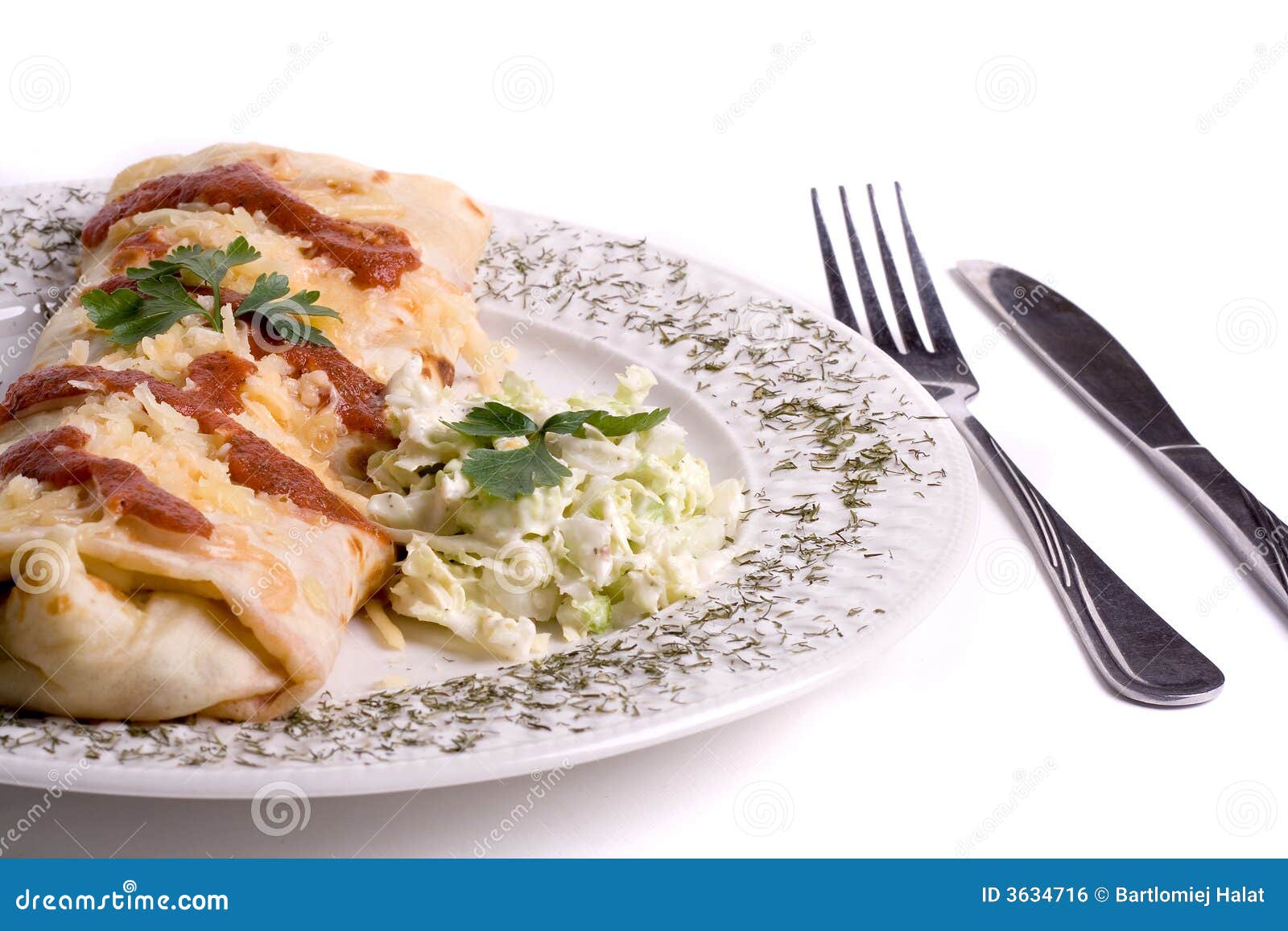Pancake / Tortilla / Burrito on Plate Stock Photo - Image of food ...