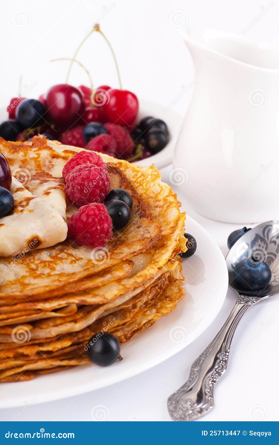Pancakes with Berries and Jug Stock Image - Image of breakfast, berry ...