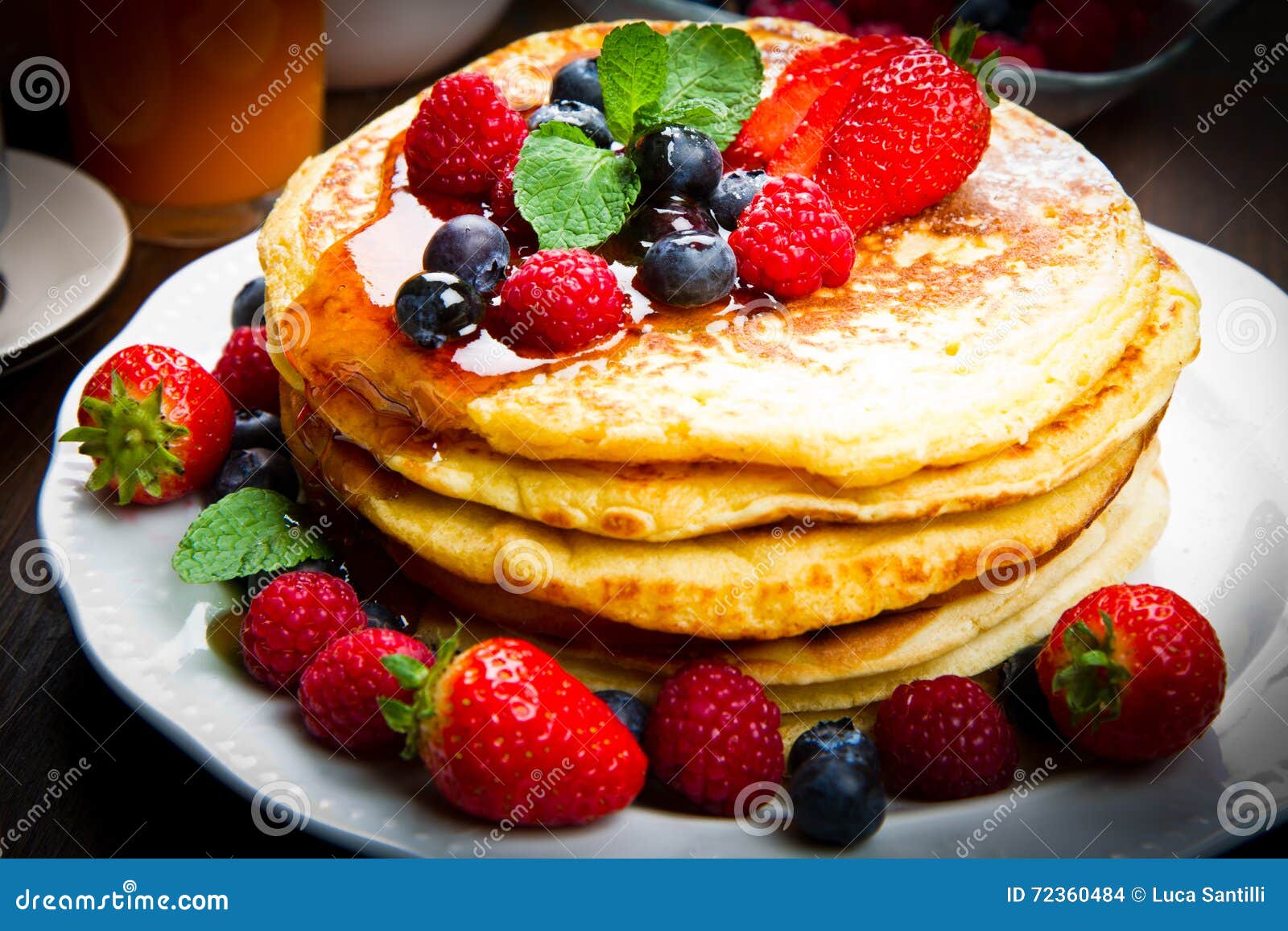 Pancakes with Berries and Maple Syrup Stock Photo - Image of strawberry ...