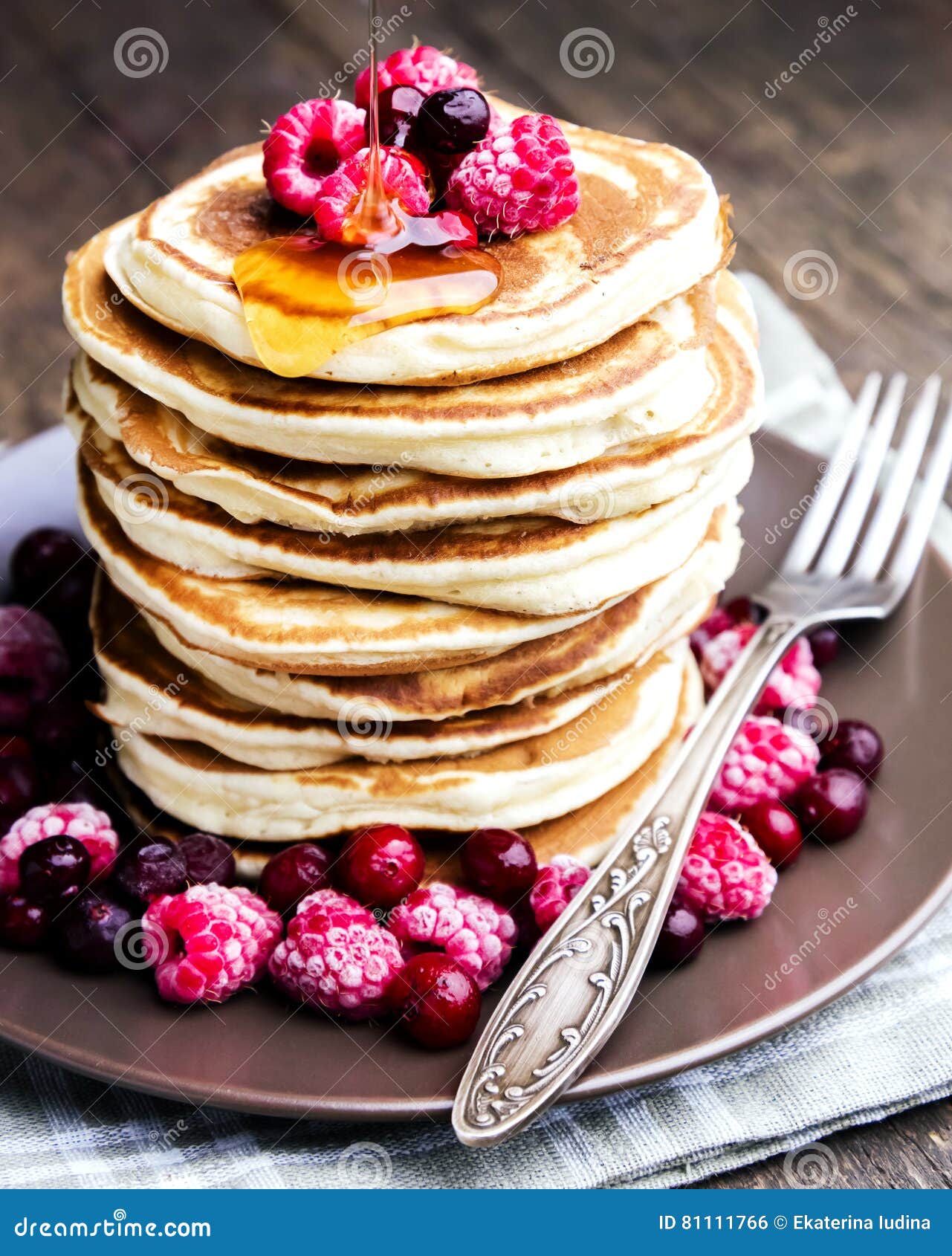 Pancakes with berries stock photo. Image of dairy, moving - 81111766