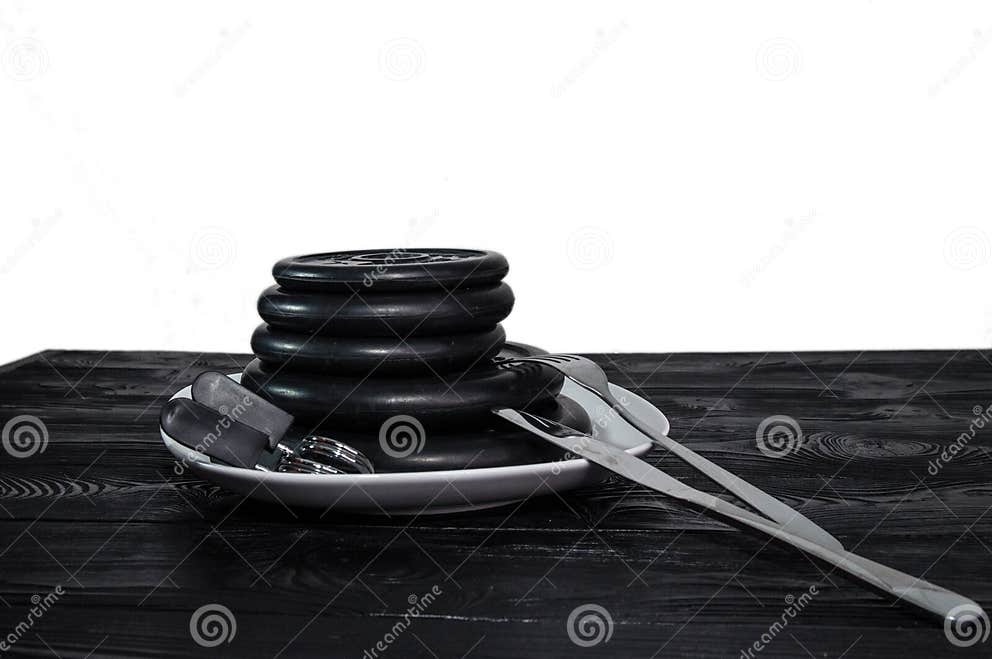 Pancakes from Cast Iron Discs on White Plate Black Table Stock Photo ...