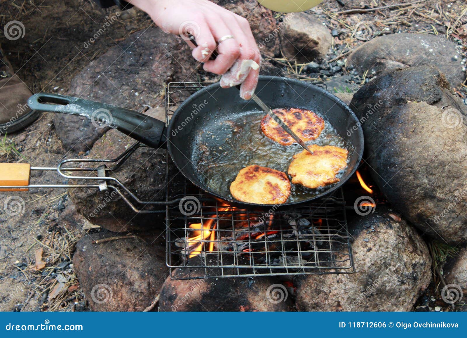 Pancakes, Cooked in a Frying Pan on an Open Fire in a Hike in the ...