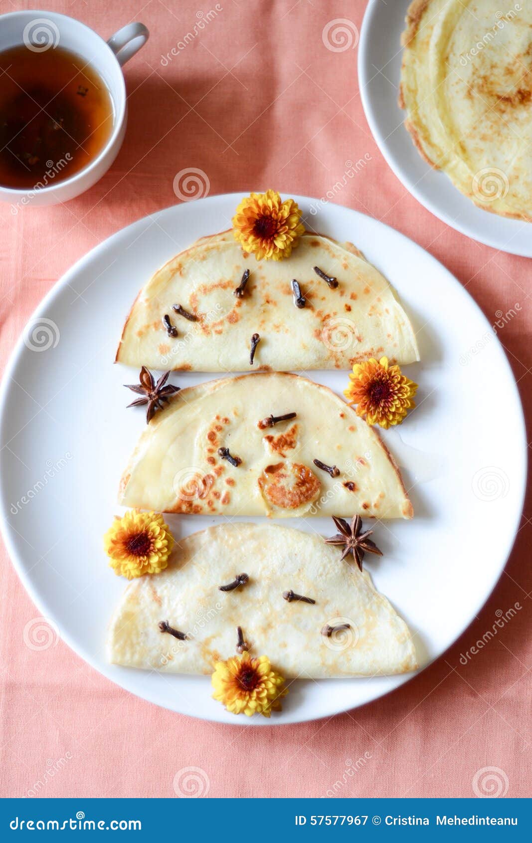 Pancakes with flowers stock image. Image of three, flowers - 57577967