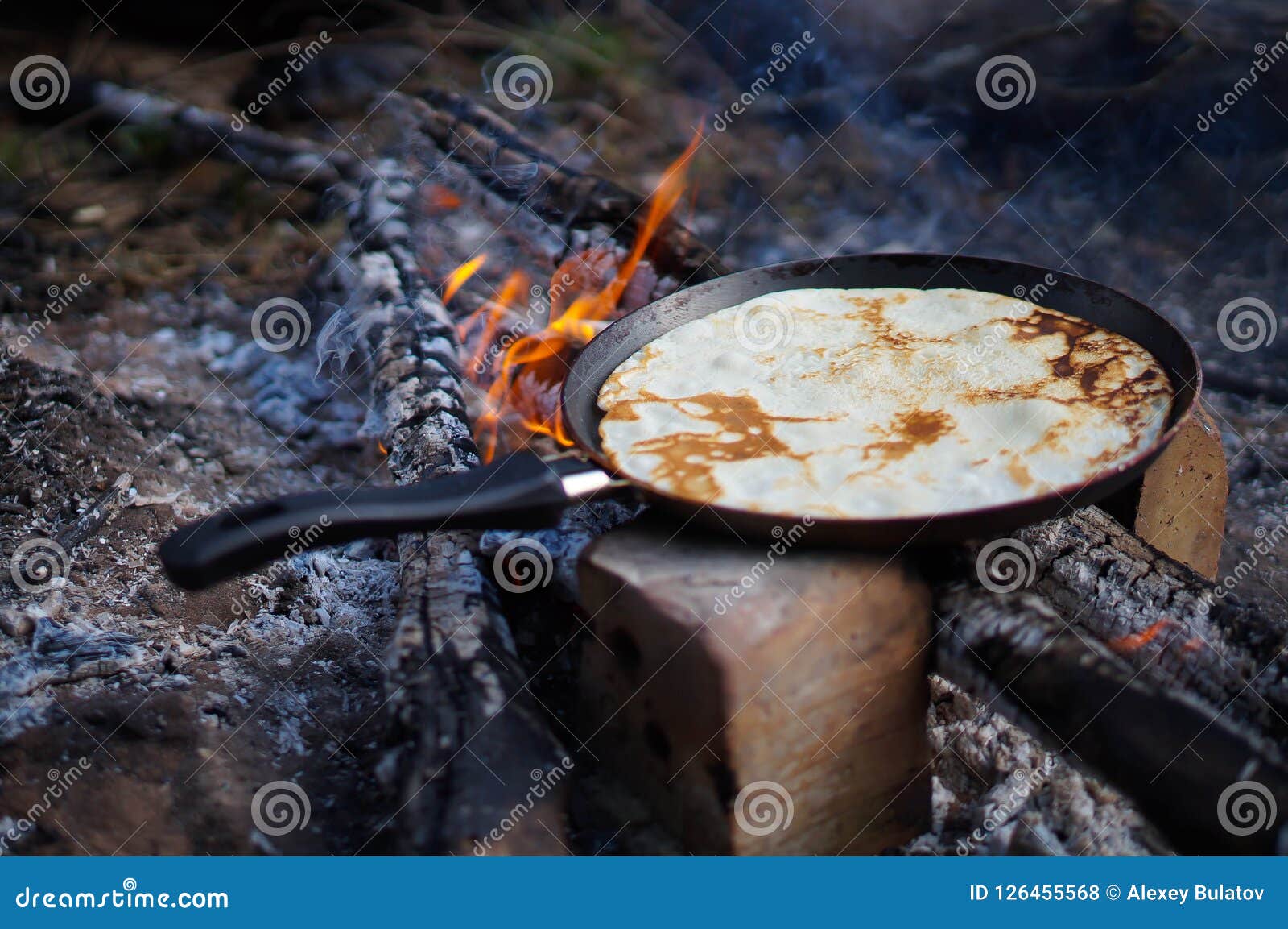 Pancakes on a fire stock photo. Image of fire, frying - 126455568