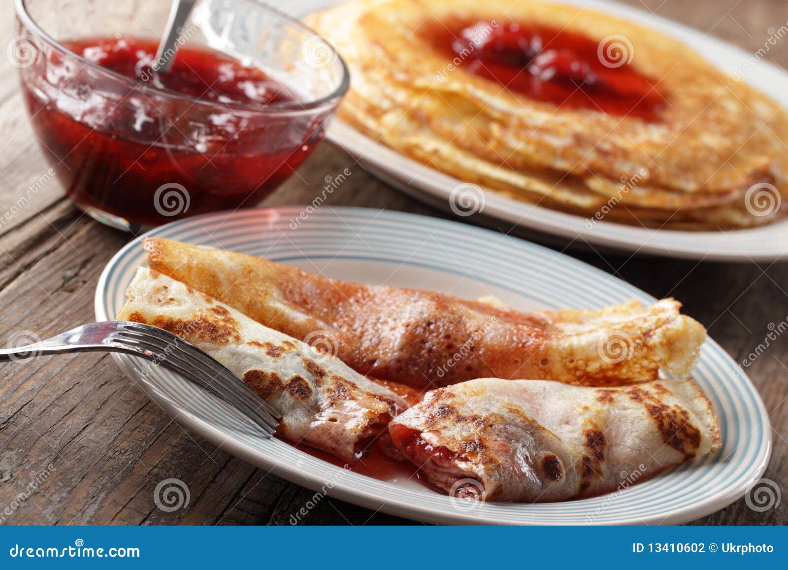 Pancakes with jam stock photo. Image of plate, bowl, strawberry - 13410602