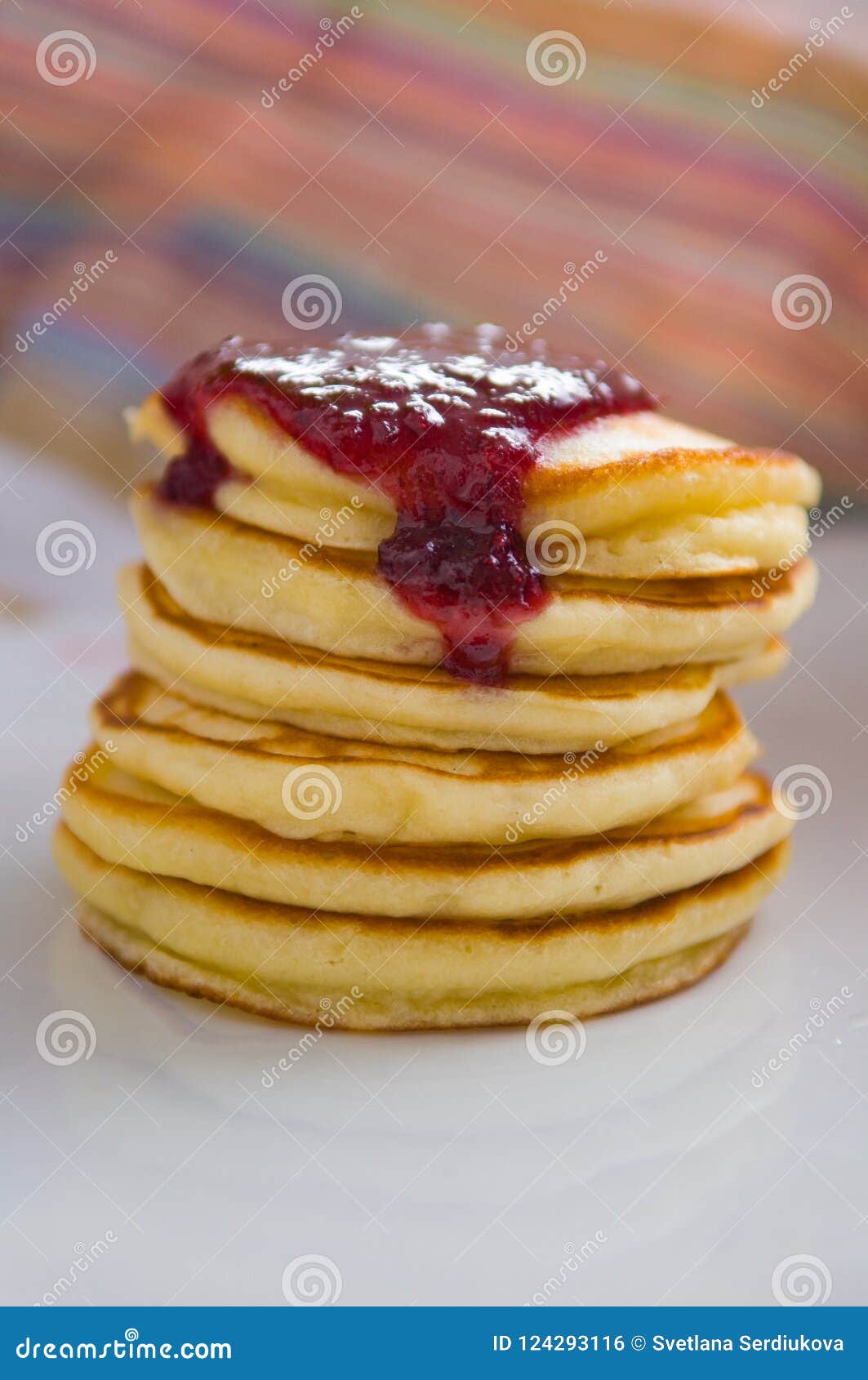 Pancakes and Jam stock photo. Image of pile, sweet, homemade - 124293116