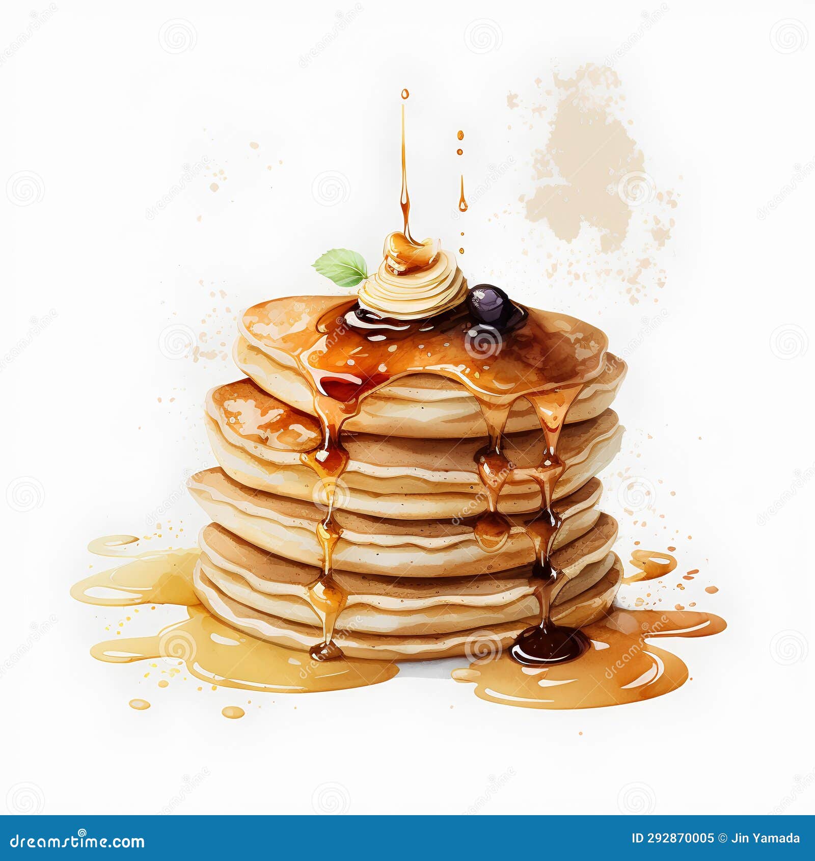 Pancakes with Maple Syrup. Watercolor Hand Drawn Illustration Stock ...