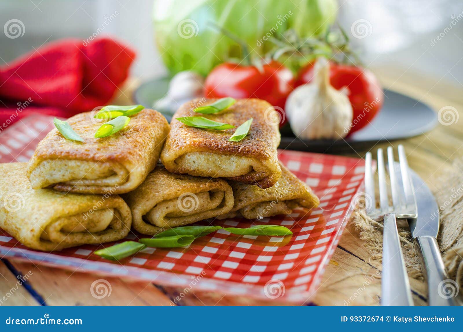 Pancakes with meat stock photo. Image of dinner, pastry - 93372674