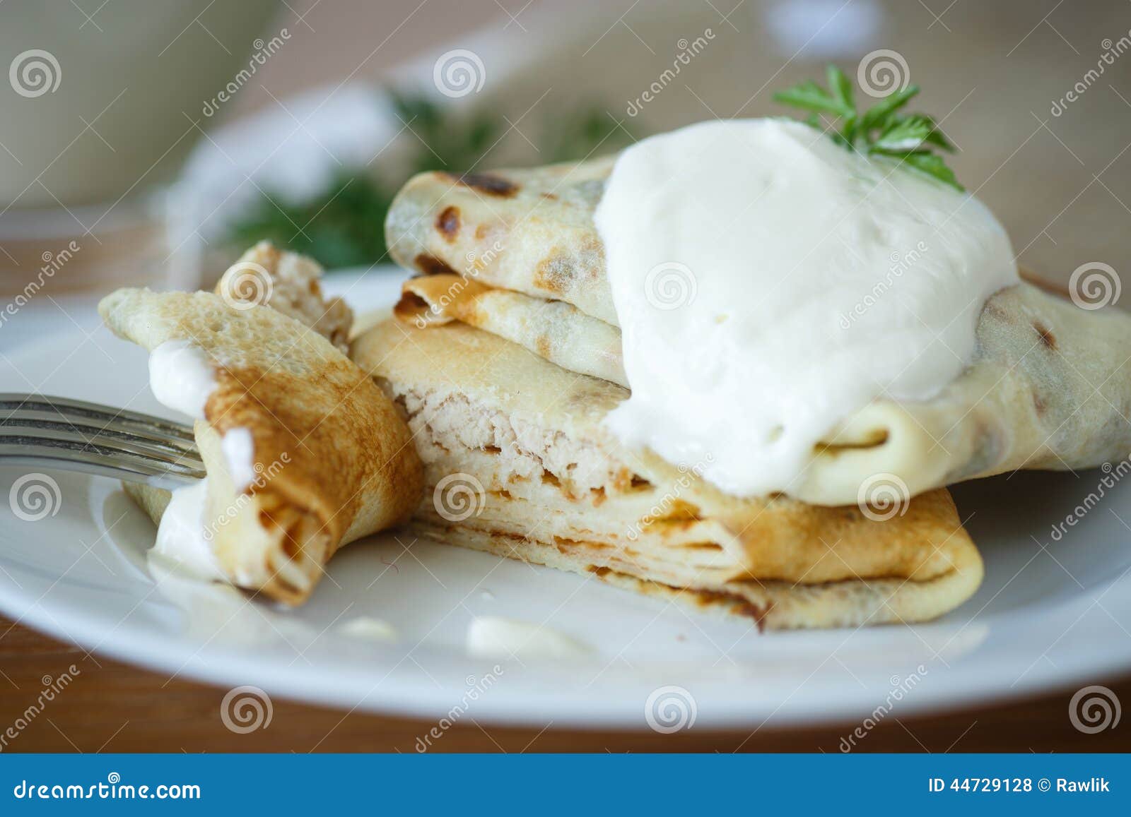 Pancakes with meat stock photo. Image of home, cream - 44729128