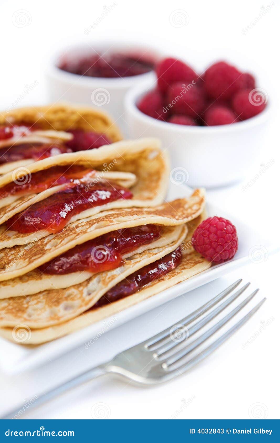 Pancakes with Raspberry Jam & Fresh Raspberries Stock Image - Image of ...