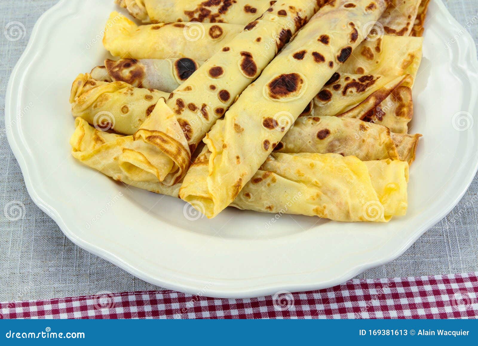 Pancakes rolled stock image. Image of france, plate - 169381613