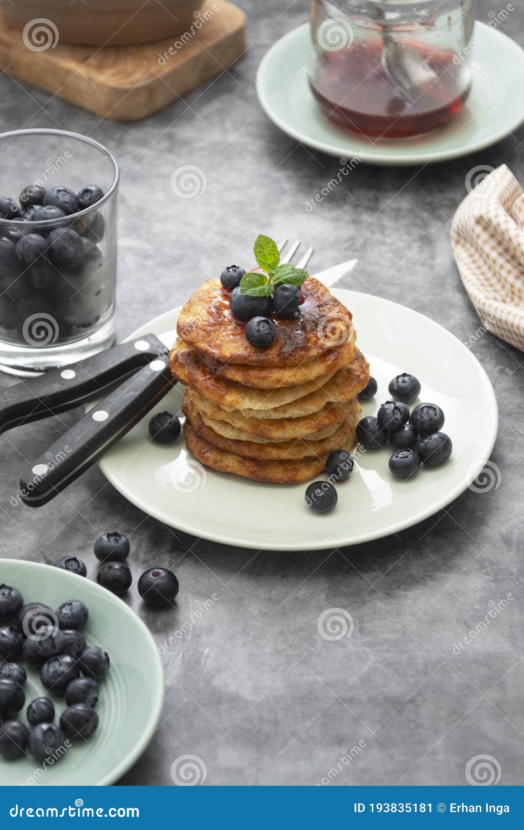 Pancakes Stack with Blueberries, Healthy Breakfast Food, Dark ...