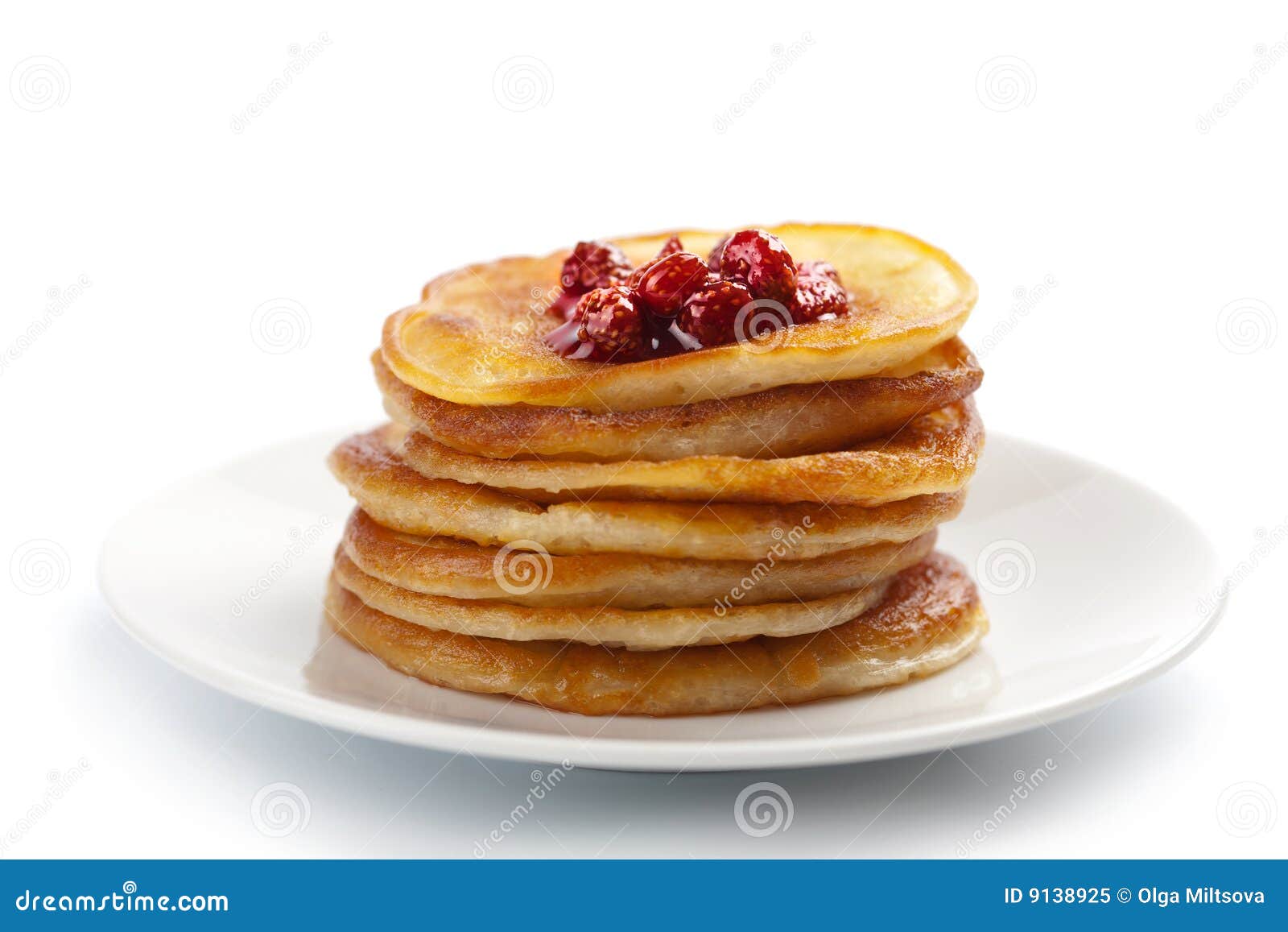 Pancakes with Strawberry Jam Isolated Stock Image - Image of heap ...