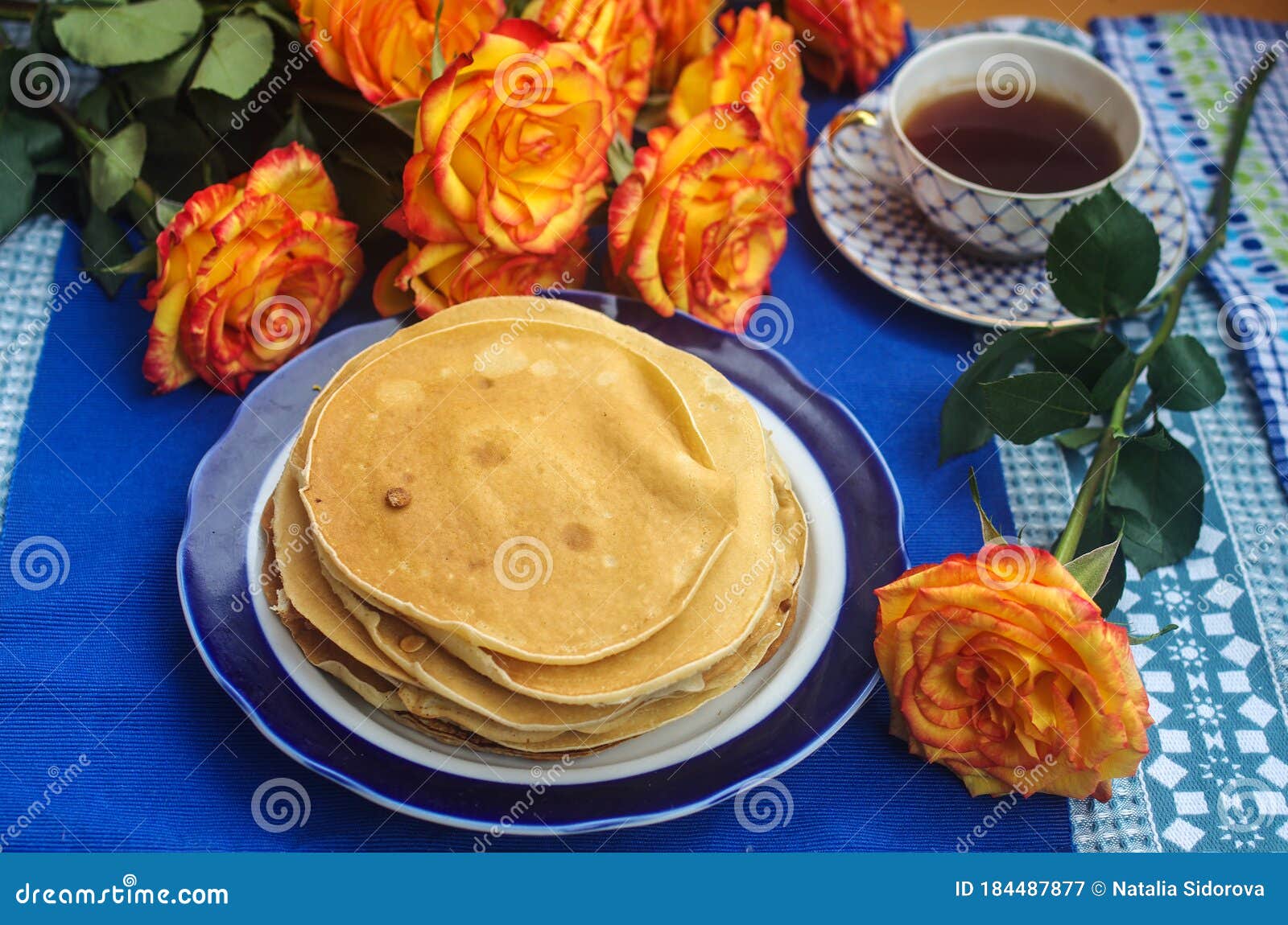 Pancakes for Tea at the Carnival Stock Image - Image of roses, ribbon ...