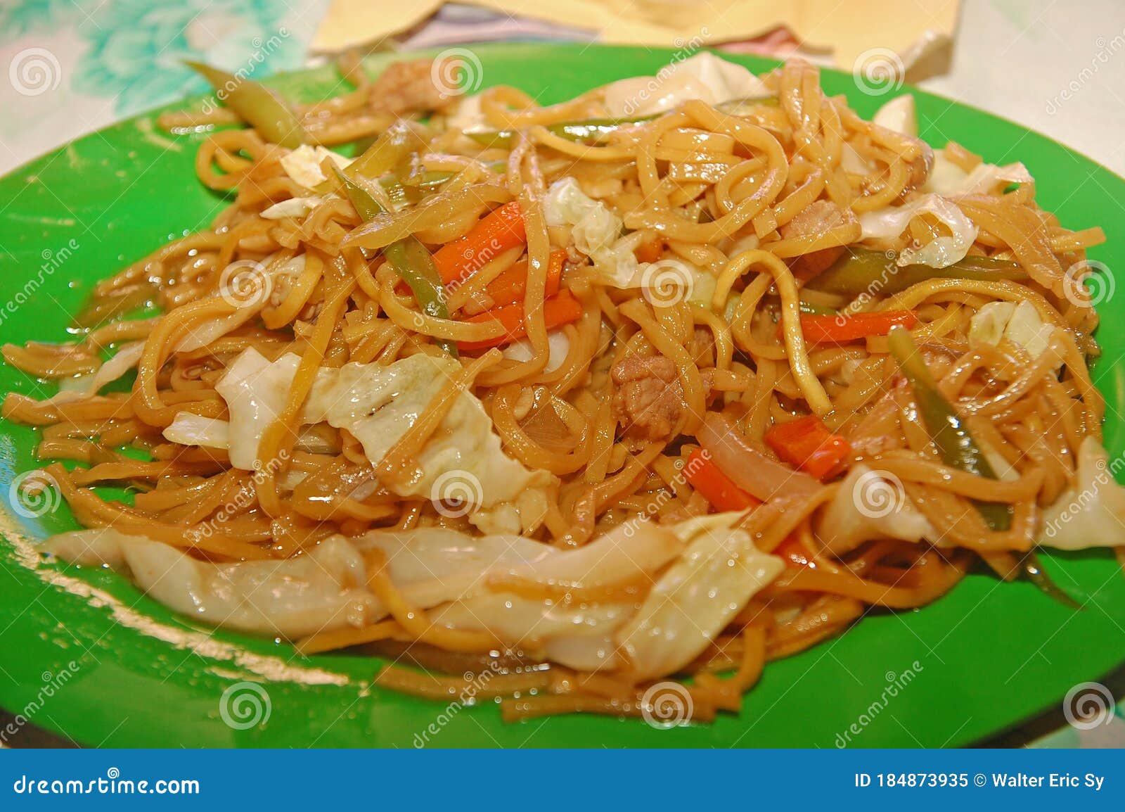 Pancit Noodles with Mixed Vegetables on Plate Serve in the Eatery in ...